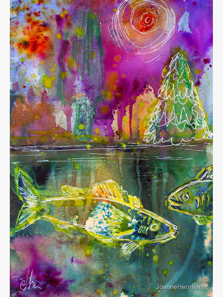 "Trout Fish Abstract Watercolor Pen and Ink Painting" Sticker for Sale ...