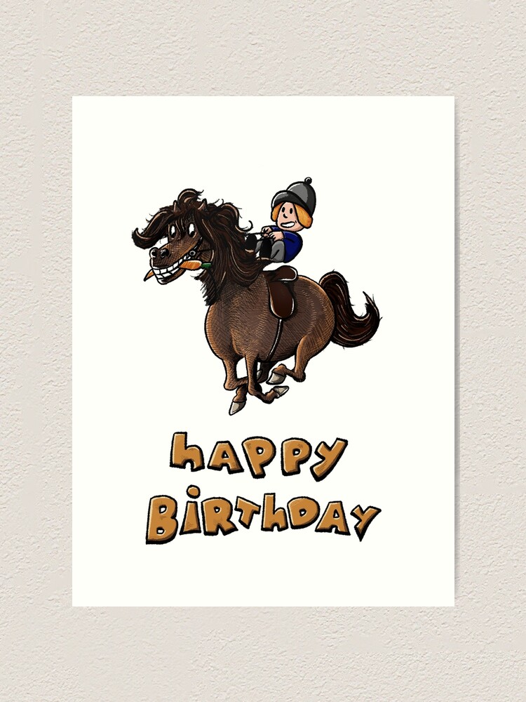 "Happy Birthday Card - Cute Horse and Rider Illustration" Art Print for ...