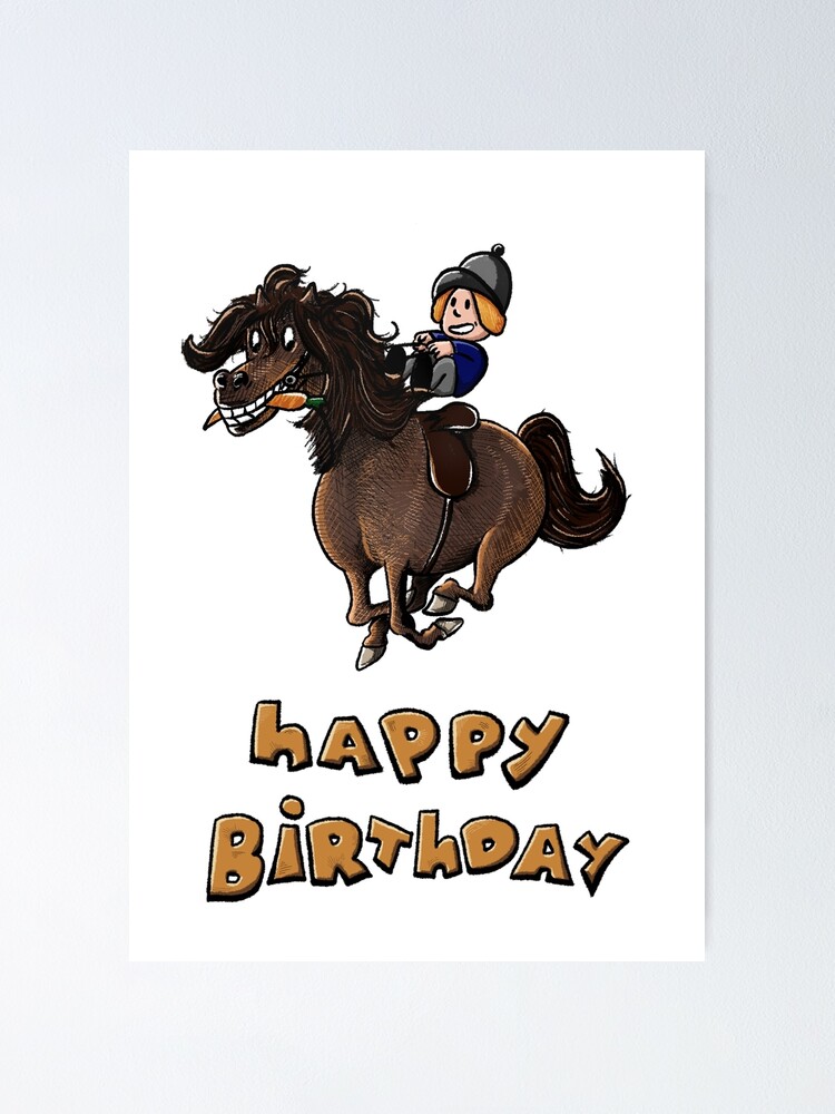 "Happy Birthday Card - Cute Horse and Rider Illustration" Poster for ...