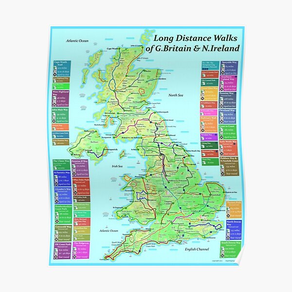 "Long Distance Walks of Great Britain and N.Ireland classic poster ...