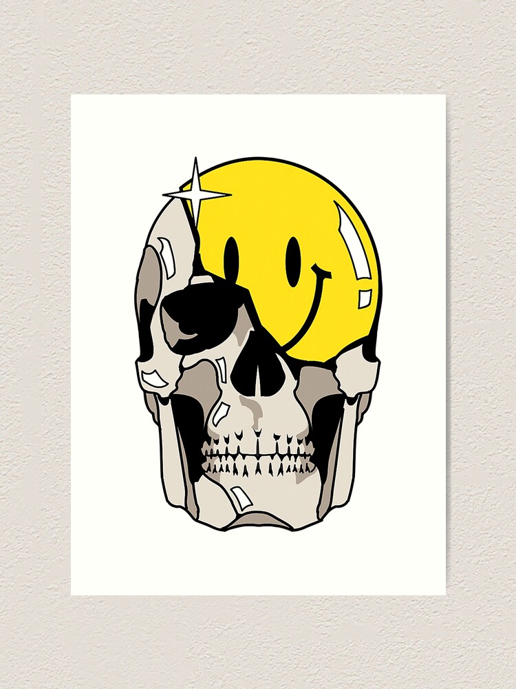 "Smiley Face Skull Day Of The Dead Cool Bone Head Smiley Face " Art ...