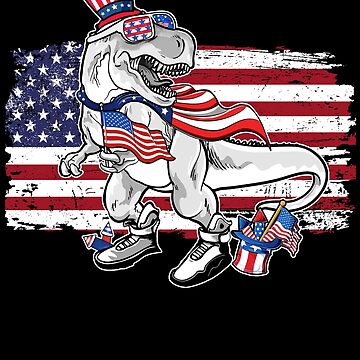 "Dinosaur T-Rex 4th of July Boys Kids American Flag Dino" Art Print for ...