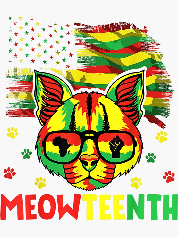 "Junenth Cat African American Cat Lover Juneteenth Pun" Sticker for ...