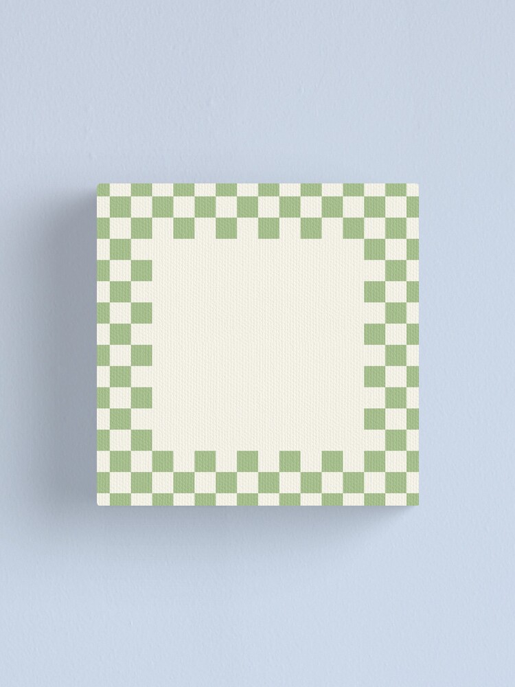 "Checked Frame Checkered Pattern in Light Sage Green and Cream" Canvas ...