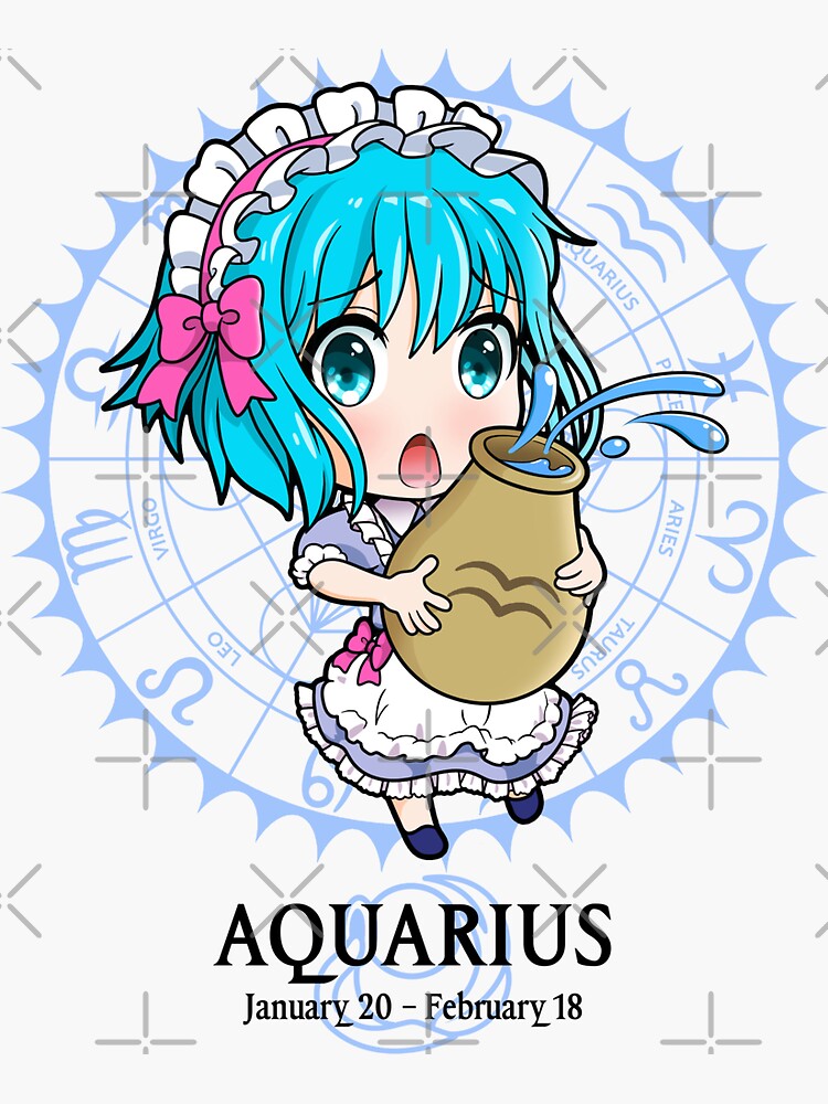 "Cute AQUARIUS Chibi Zodiac Cosplayer" Sticker for Sale by EllyMellow ...