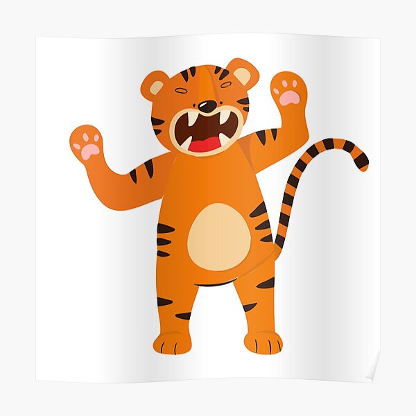 "Funny, cartoonish roaring tiger" Poster for Sale by KoopTroop | Redbubble