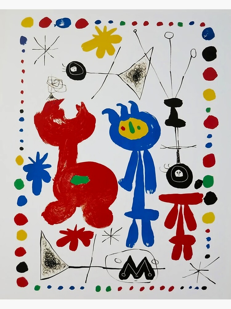 Joan Miro - Figures And Bird - Offset Litho - Premium Matte Vertical Poster