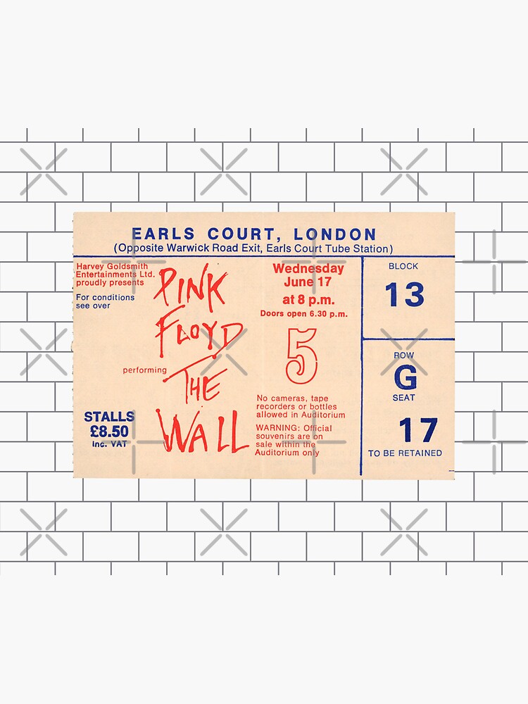 "Pink Floyd - The Wall Tour 1981 Concert Ticket - Earls Court" Sticker ...