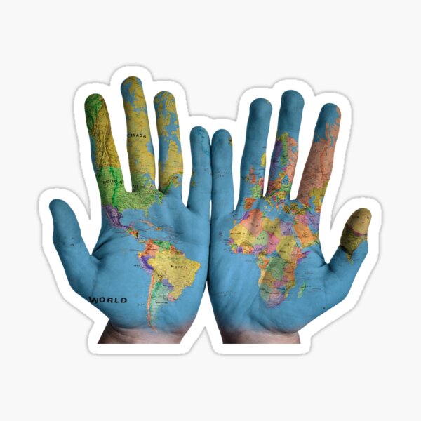 "World Map Colored Hands" Sticker for Sale by MirMaNa | Redbubble