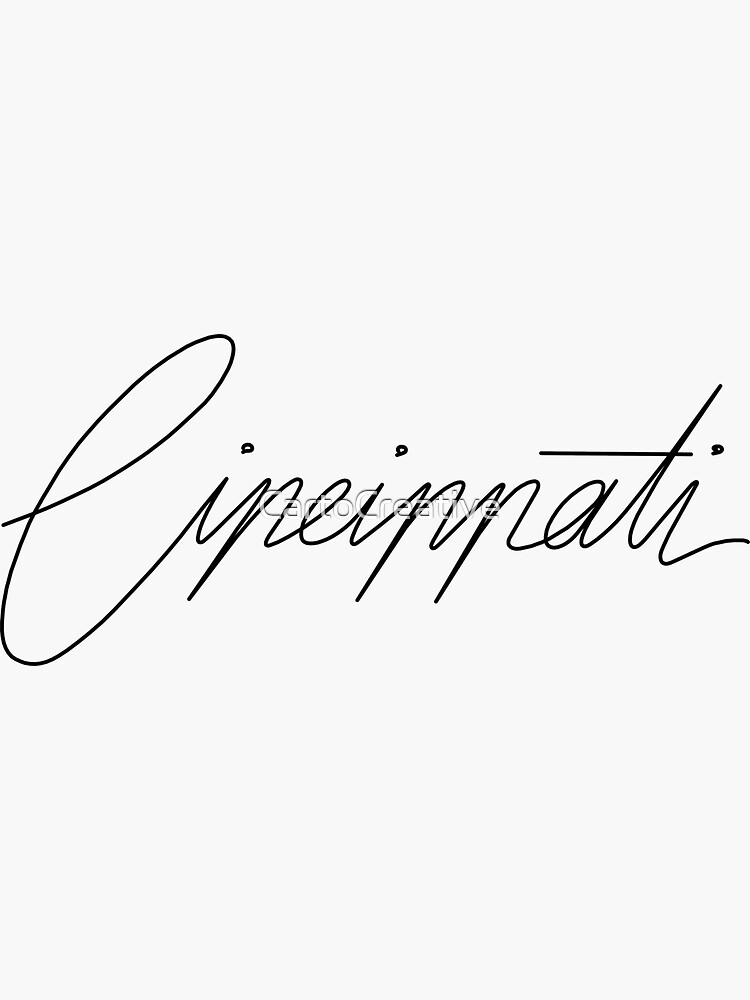 "Cincinnati, OH - Black and White hand script writing design" Sticker ...