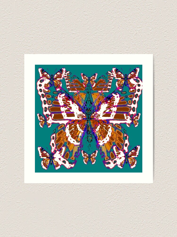 " WHITE COLOR MONARCH STYLE BUTTERFLIES TEAL GREEN COLOR PATTERNS ART ...