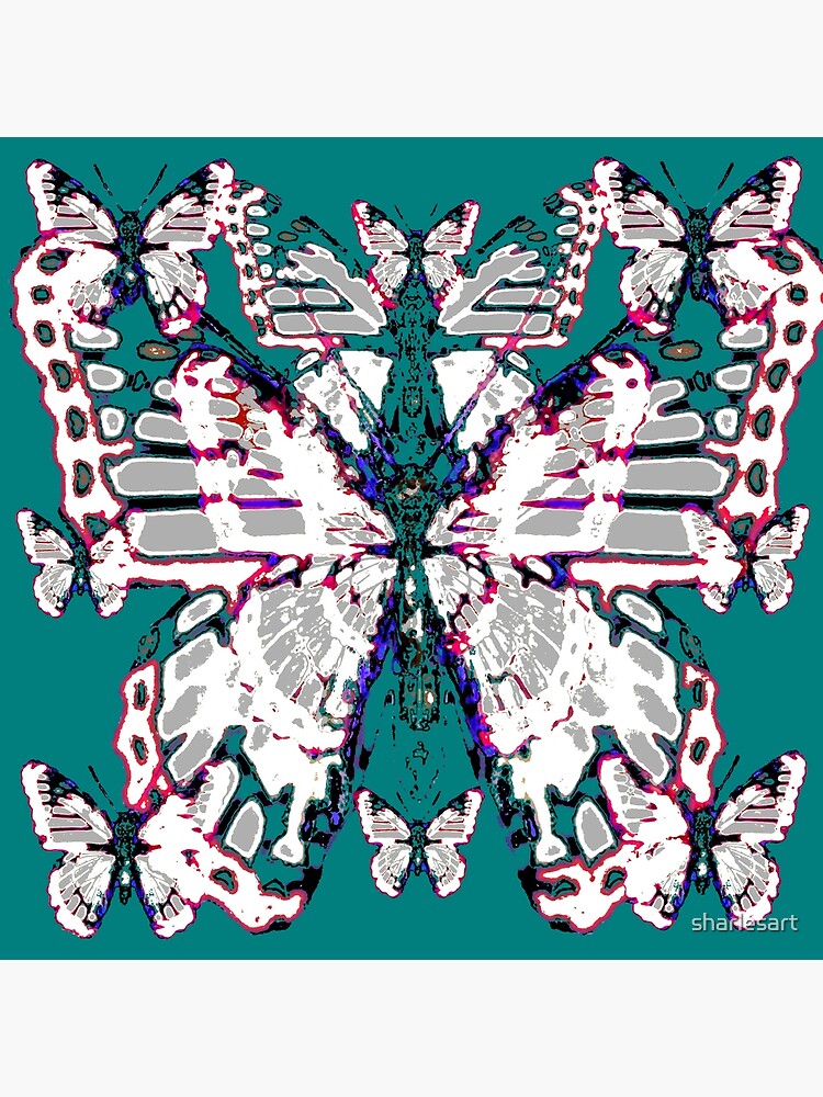 " WHITE COLOR MONARCH STYLE BUTTERFLIES TEAL GREEN COLOR PATTERNS ART ...