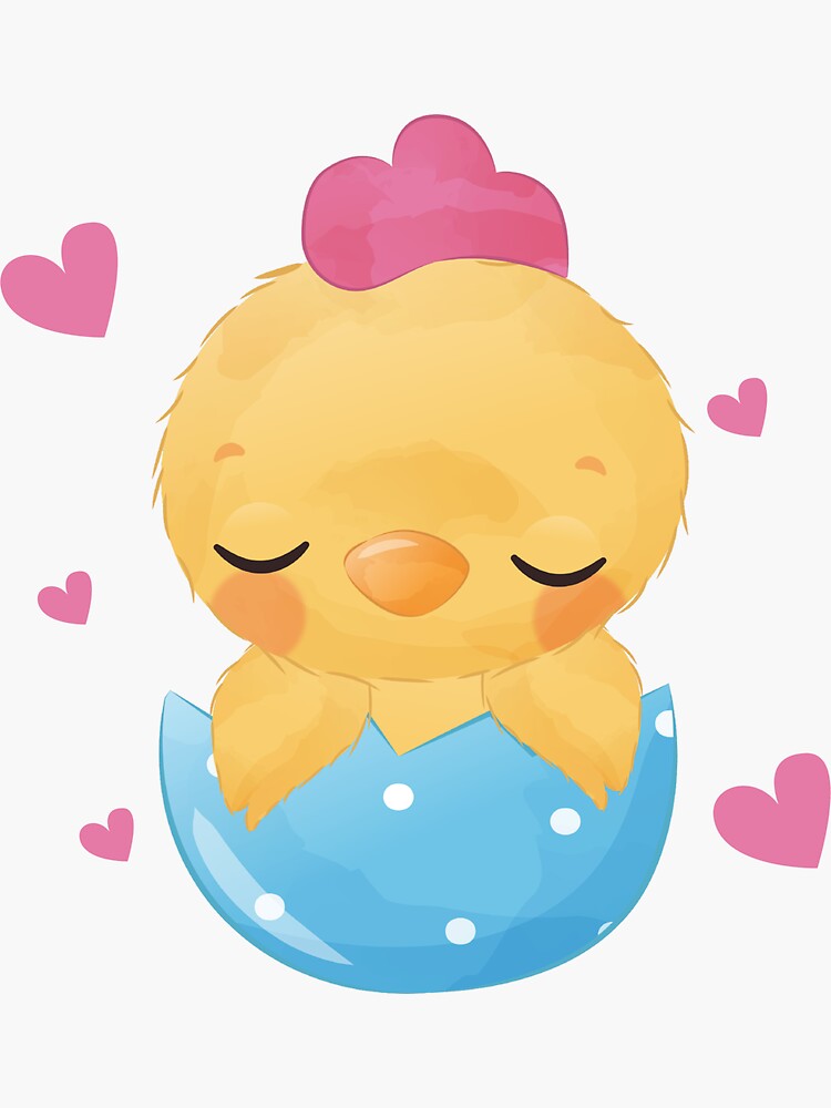 Pegatina «dibujo de pollito dormido nacido en huevo azul» de ...