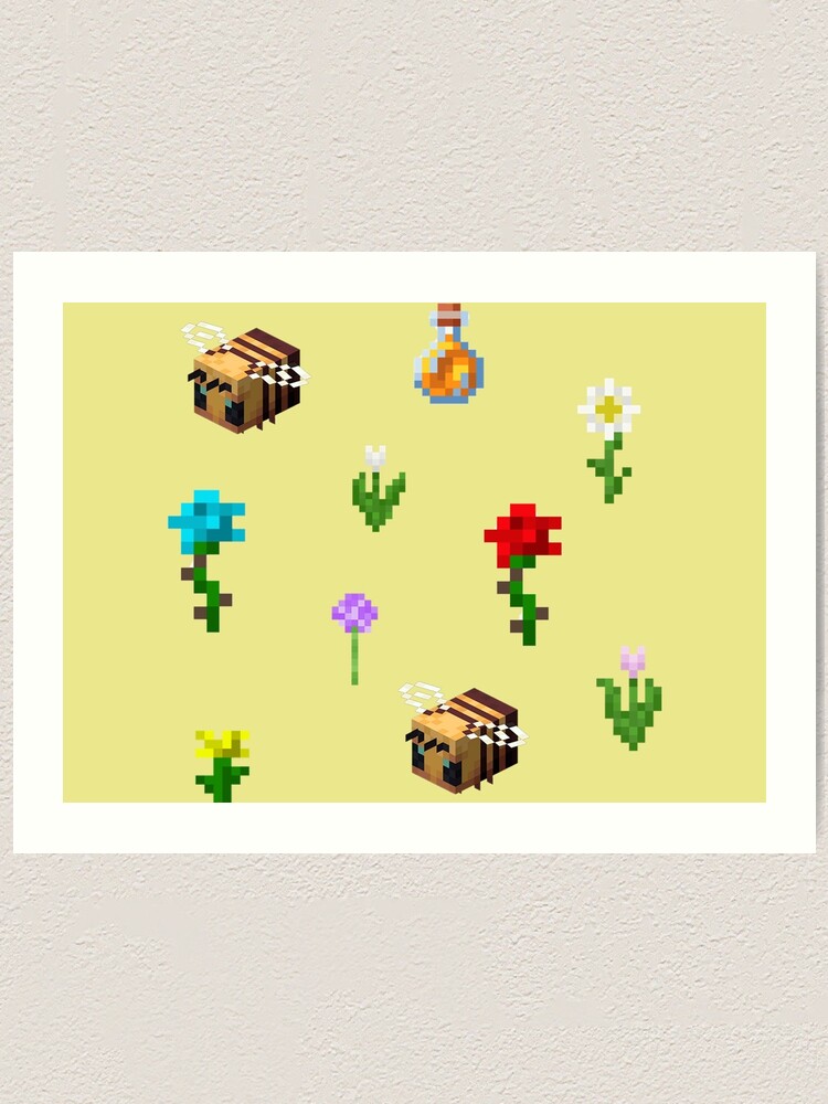 "Minecraft Aesthetic Bee And Flower 10 Stickers Sheet " Art Print for ...