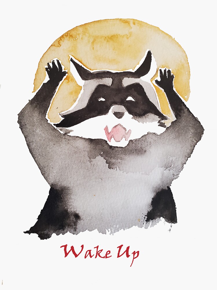 "Wake Up Raccoon " Sticker for Sale by keiracurtisart | Redbubble