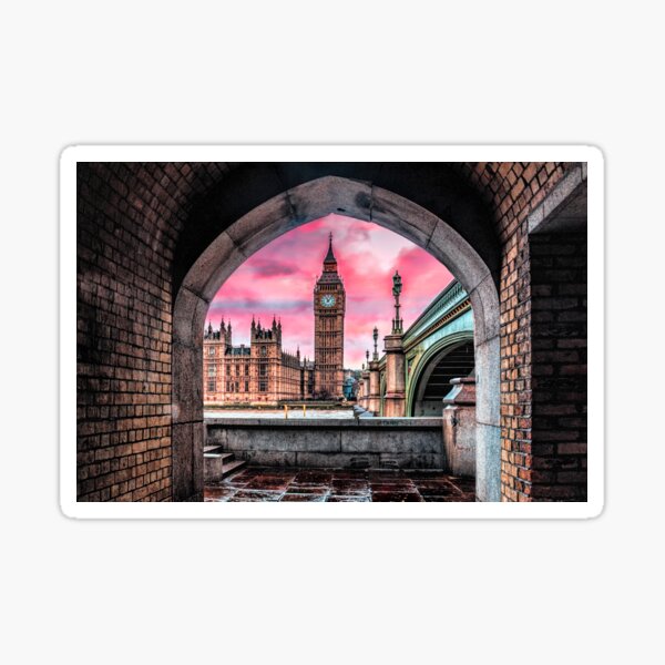 "London Big Ben Pink" Sticker for Sale by balazsromsics | Redbubble