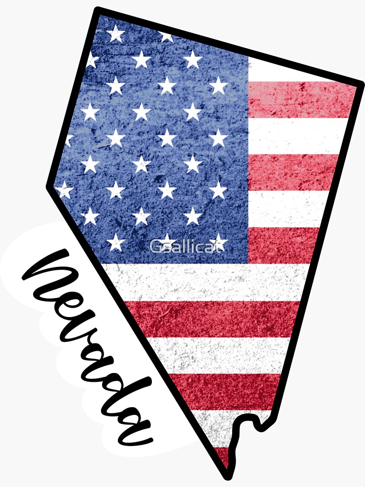 "Nevada State Outline with Patriotic USA American Flag" Sticker for ...