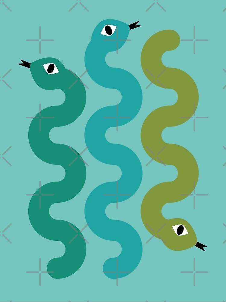 "Squiggly Snakes on Mint – Retro 70s Wavy Snake Pattern" Art Print for ...