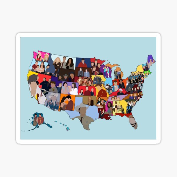"US Map With a TV Show Set in Every State" Sticker for Sale by Movie ...