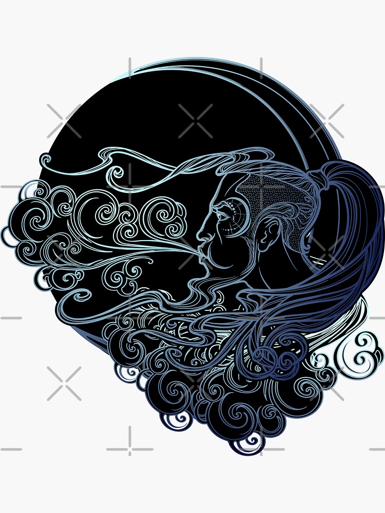 "Antique style cartography Boreas wind icon. Male head resting on a ...