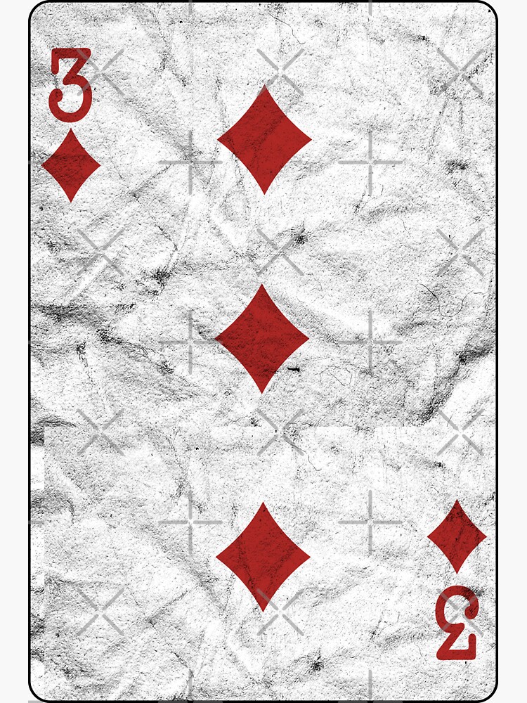 "Playing Cards 3 of Diamonds (distressed design)" Sticker for Sale by ...
