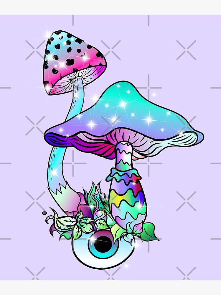 "Neon Magic Mushrooms With Eye Fantasy Psychedelic" Poster for Sale by ...