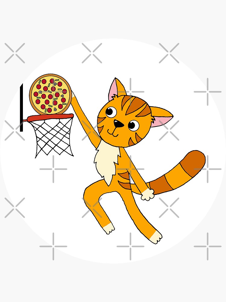 "Cat dunking with a pizza" Sticker for Sale by PosiDesigns | Redbubble