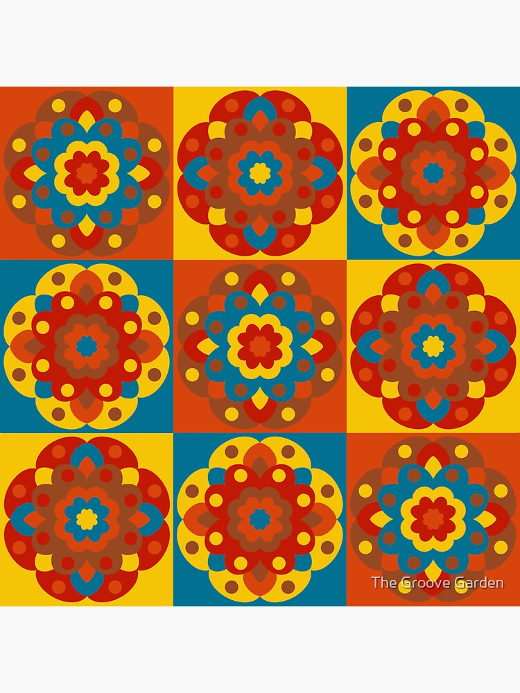 "1970s Inspired Tile Pattern in Red Yellow Teal" Sticker for Sale by ...