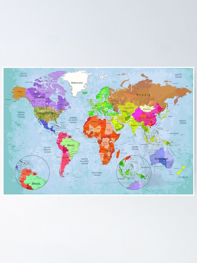 "World Map With Countries Art" Poster for Sale by SharpWallArts | Redbubble