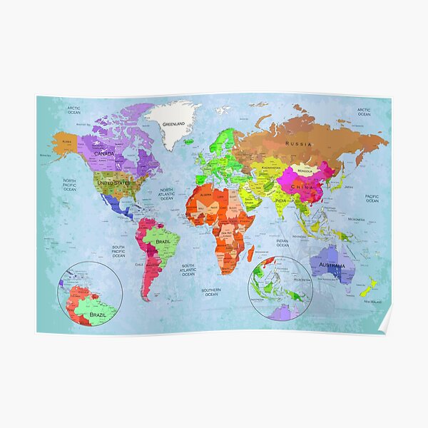 "World Map With Countries Art" Poster for Sale by SharpWallArts | Redbubble