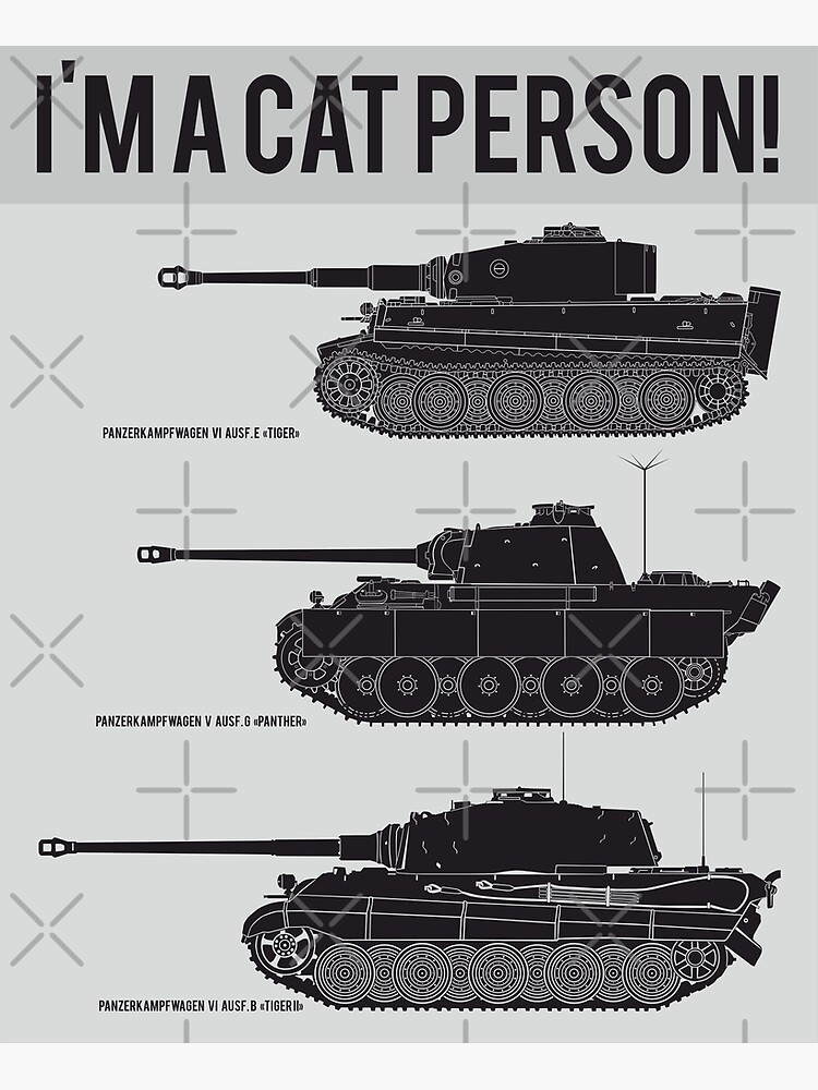 "Three German Tank Cats Img A Cat Person black Version" Art Print for ...