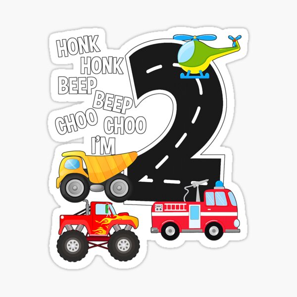 "Trucks 2nd Birthday Party Toddler I'm 2 Year Old Bday" Sticker for ...