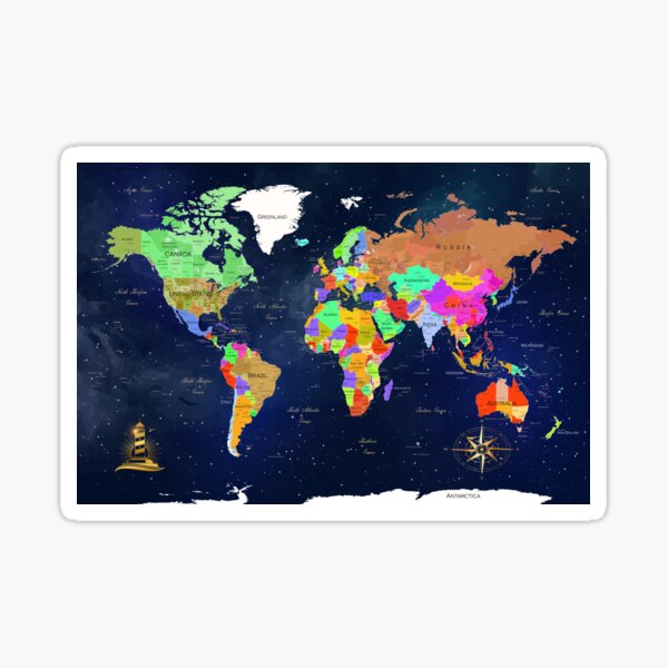 "World Map Navy Blue Art" Sticker for Sale by SharpWallArts | Redbubble