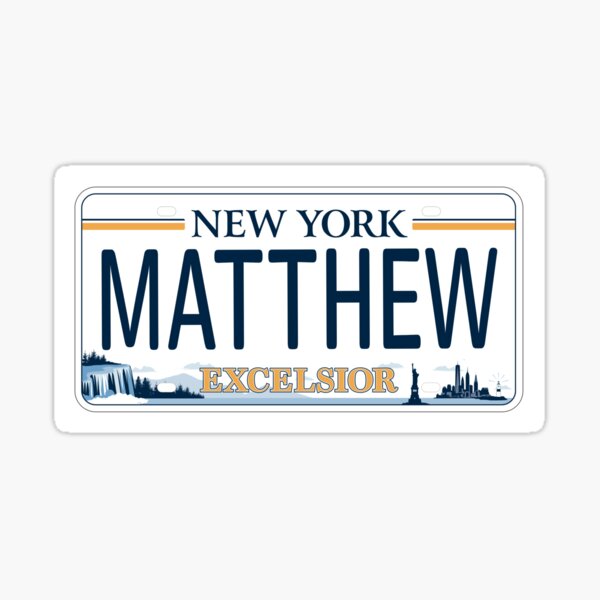 "Matthew Name Personalized New York Car License Plate" Sticker for Sale ...