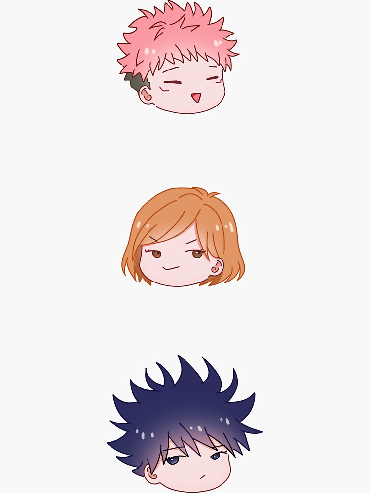 Pegatina «jujutsu kaisen jjk chibi cabeza de trío» de viyaura | Redbubble