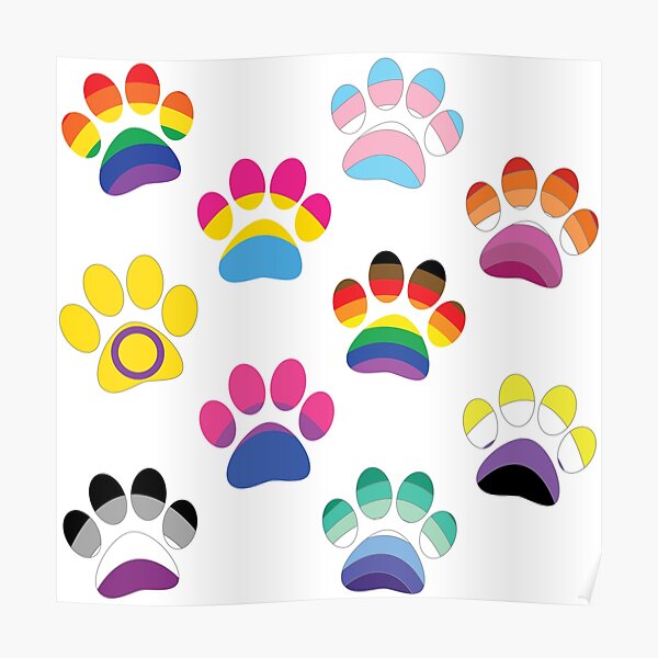 "LGBTQIA+ pride flags animal lover paw prints" Poster for Sale by ...