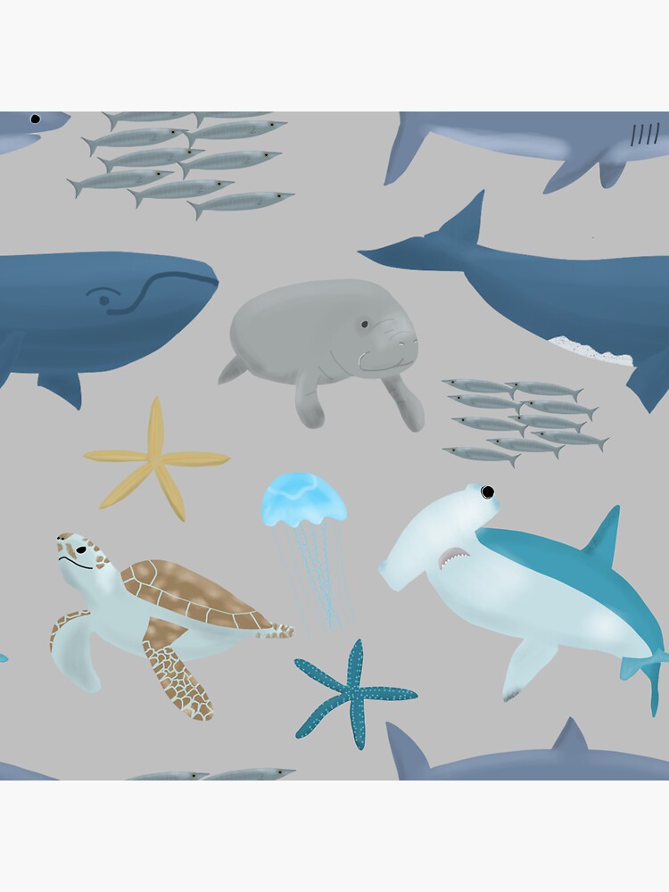 "Marine Life Repeating Pattern - Gray" Sticker for Sale by ...