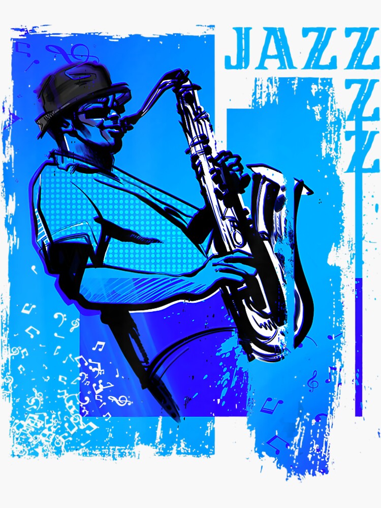 "Jazz Saxophone Player Blue Sheet Music Blue Notes" Sticker for Sale by ...