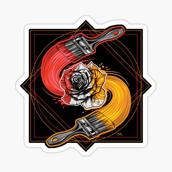 "Painted Rose, Red vs. Yellow Duality, Artsy" Sticker for Sale by ...