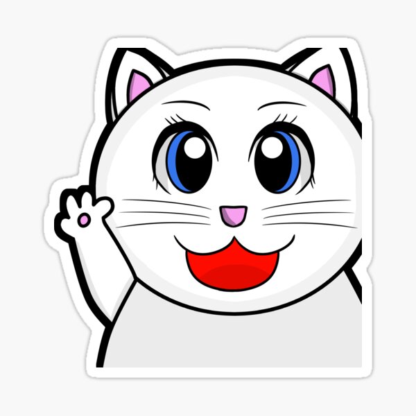 "White Cat Waving While Happy" Sticker for Sale by flaminggaymer ...