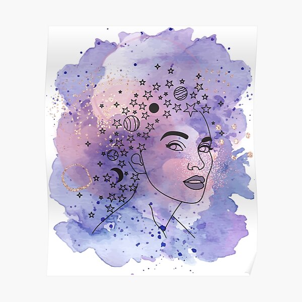 "Woman Face With Stars, One Line Drawing Art " Poster for Sale by Ora24 ...