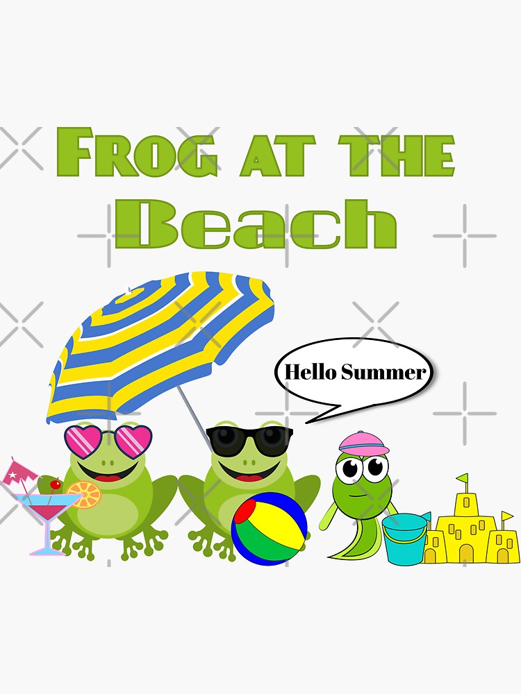 "Frog at the beach - hello summer" Sticker for Sale by Arynae | Redbubble
