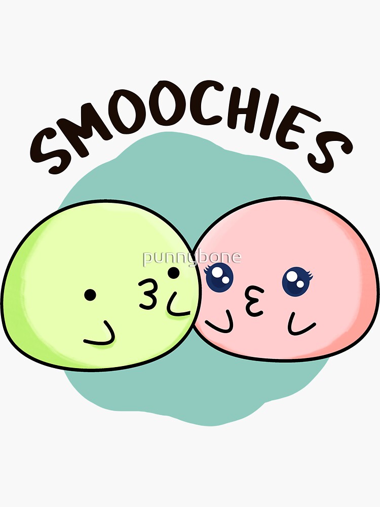 "Smoochies Funny Food Kissing Mochi Pun" Sticker for Sale by punnybone ...