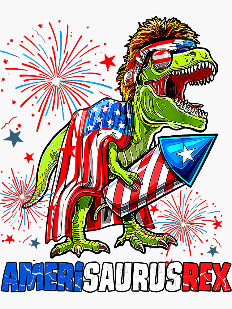 "Dinosaur 4th of July Amerisaurus T Rex American Flag USA " Sticker for ...