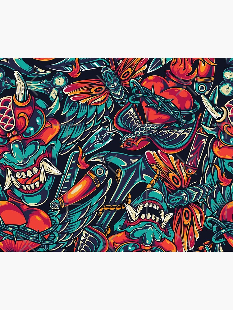 "demon pattern red blue color" Poster for Sale by klimov0101 | Redbubble