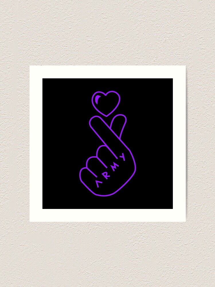 "Purple Finger Heart cute korean , army knuckles bts line art" Art ...