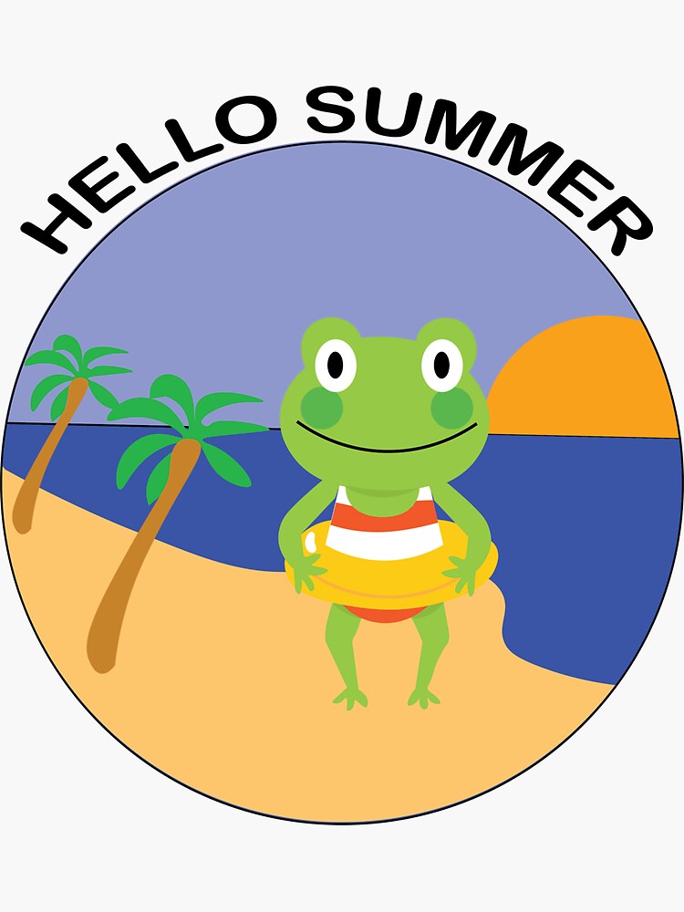 "HELLO SUMMER PLAYFUL FROG AT THE BEACH DESIGN " Sticker for Sale by ...