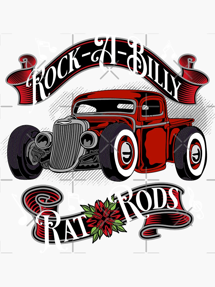 "Hot Rod Art Retro Vintage Classic Car Rock-A-Billy Rat Rod" Sticker ...