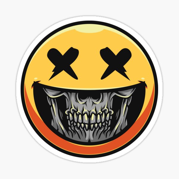 "Skull Smiley Grin" Sticker for Sale by machmigo | Redbubble