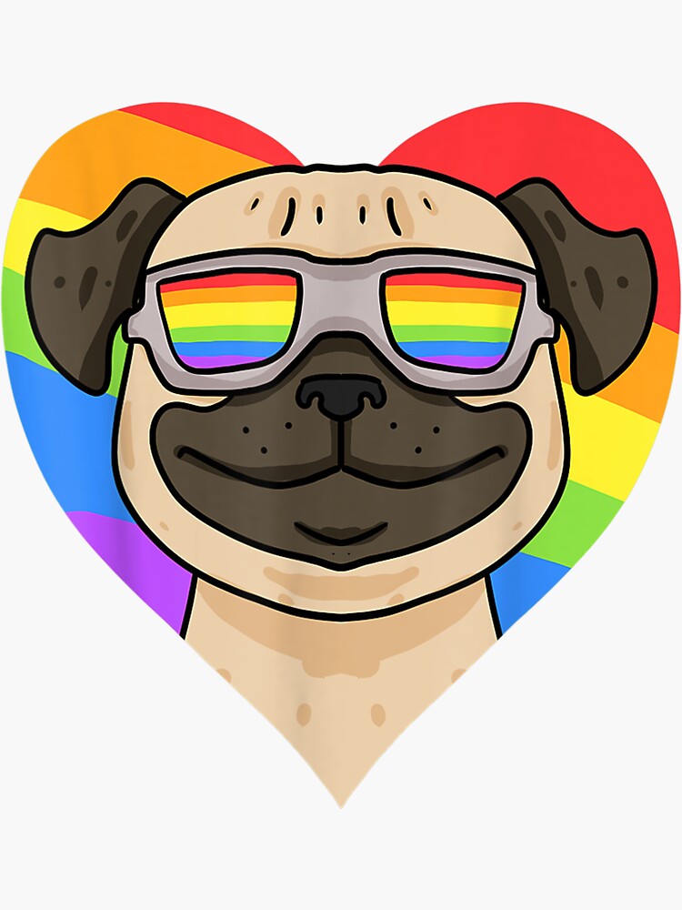 "LGBT Rainbow Pug Dog Gay Pride LGBT Heart Animal" Sticker for Sale by ...